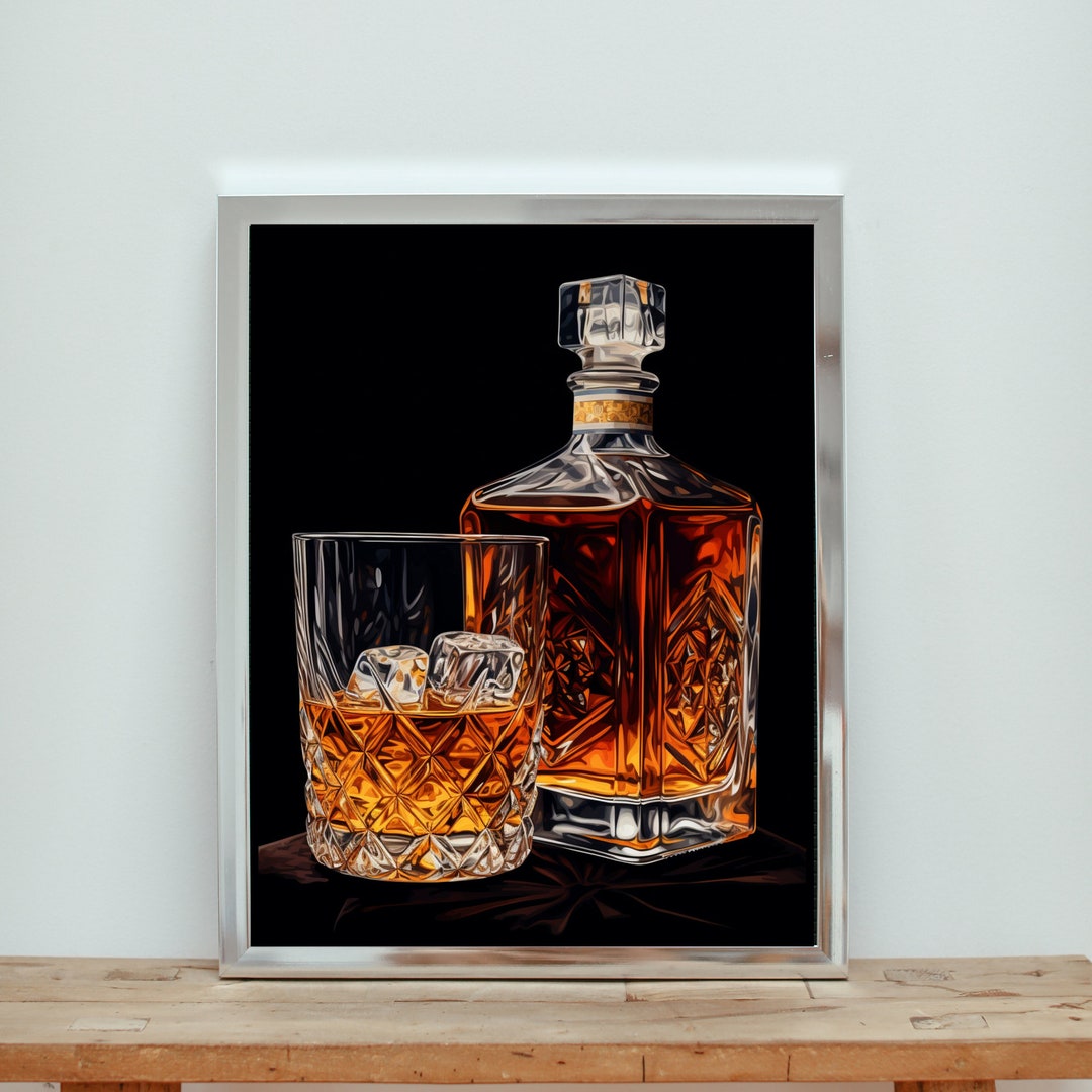 Whiskey Glass & Bottle Print | Whiskey Lover G Ift | Cocktail Ar Twork ...
