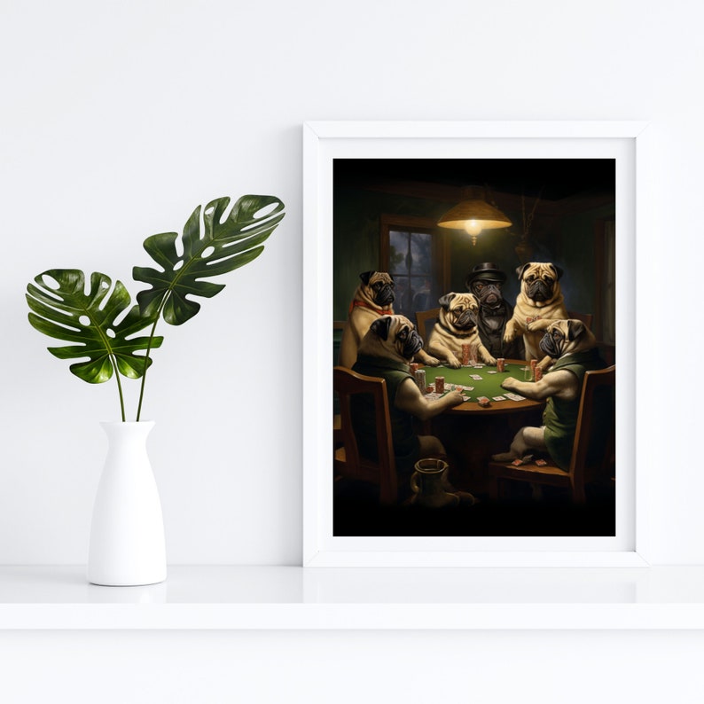 Pug Playing Poker | Poker Wall Art | Pug Lover Decor | Bar Wall Art ...