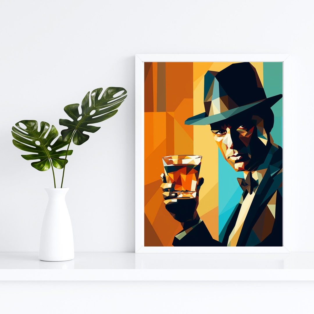Retro 50's Poster of Man Drinking Whiskey | Cocktail Wall Art | Bar ...