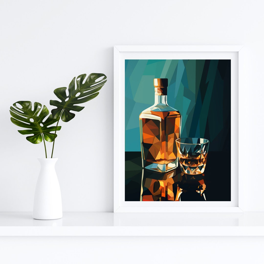 Whiskey Glass & Bottle Print | Whiskey Lover G Ift | Cocktail Ar Twork ...
