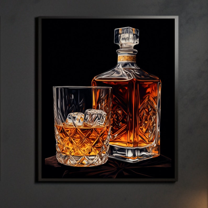 Bundle of Whiskey Bottles and Glasses Print, Man Cave Prints, Bourbon ...