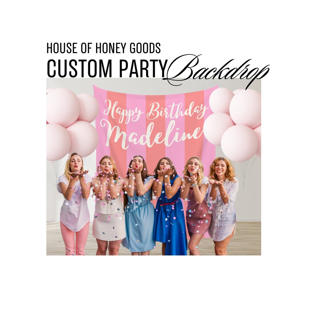 Custom Party Backdrop, Personalized Name Birthday Banner, Striped ...