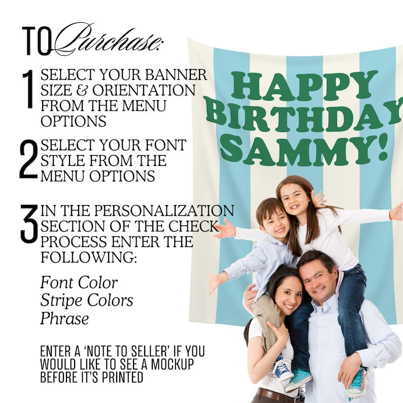 Custom Birthday Backdrop, Personalized Name Party Banner, Striped Photo ...