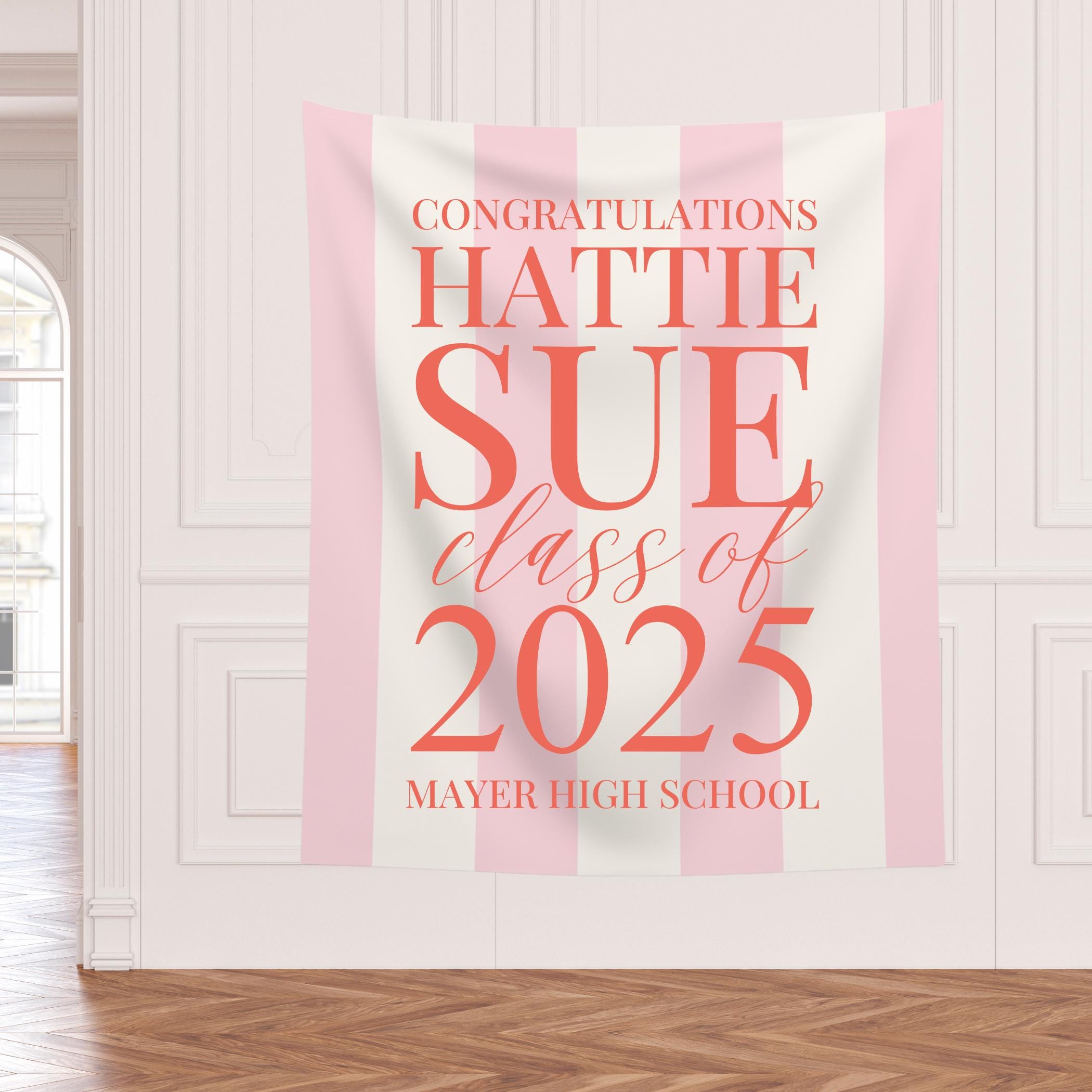 Custom Graduation Tapestry: Preppy Striped Class of 2026 Photo Backdrop ...