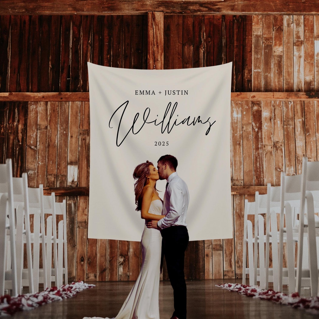 Personalized Wedding Backdrop: Custom Last Name Fabric Banner - Etsy