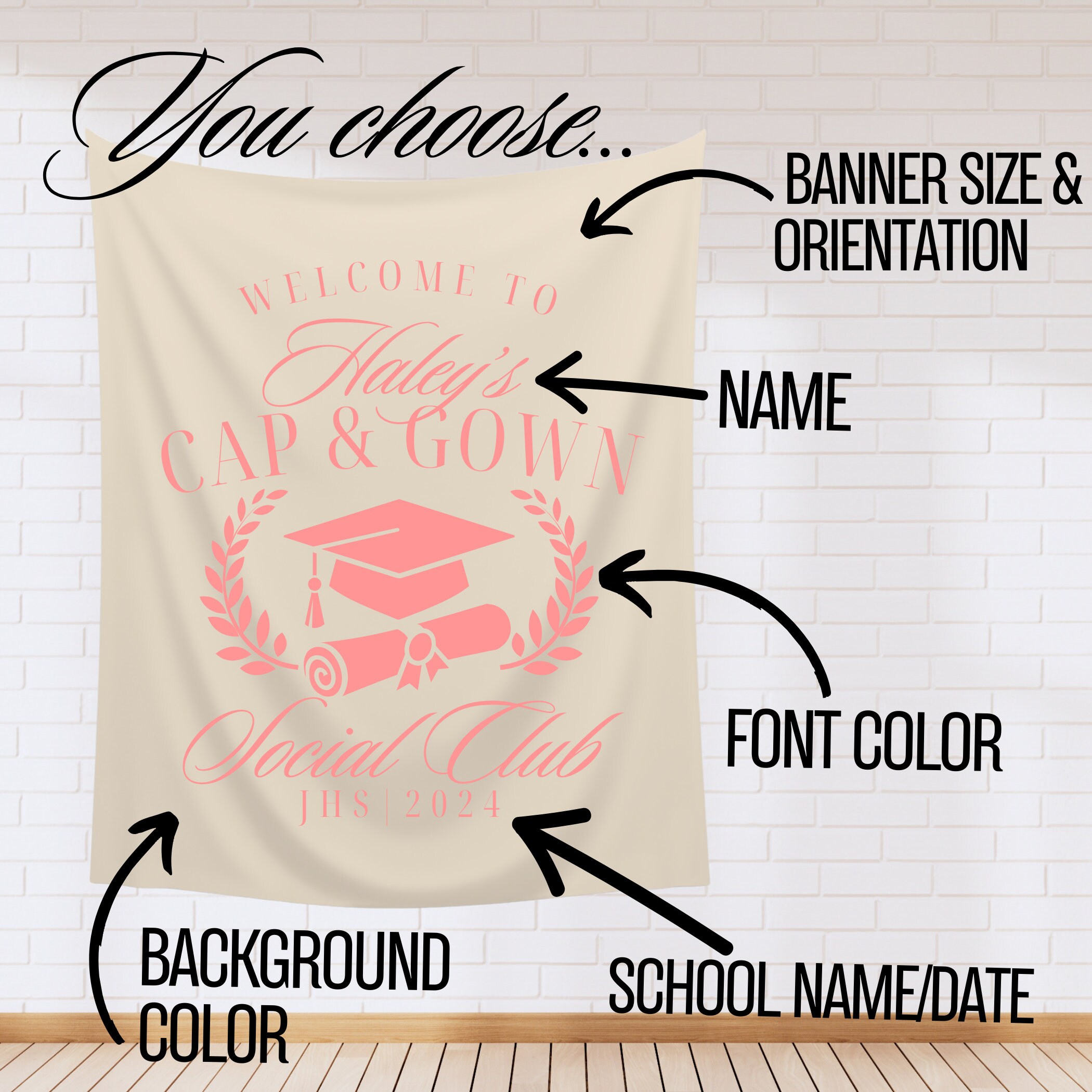 Graduation Party Banner, Graduate Social Club Party Backdrop, Trendy ...