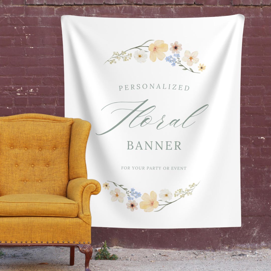Custom Fabric Backdrop, Personalized Banner, Pastel Floral Tapestry ...