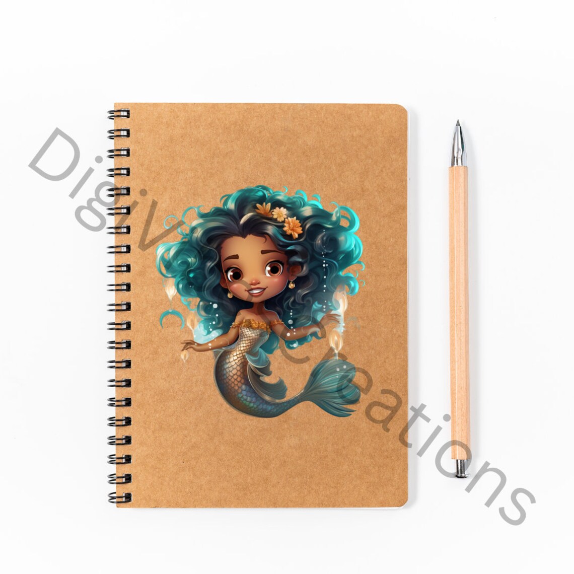 Mermaid Clipart Cute African American Mermaid PNG Fantasy Printable ...