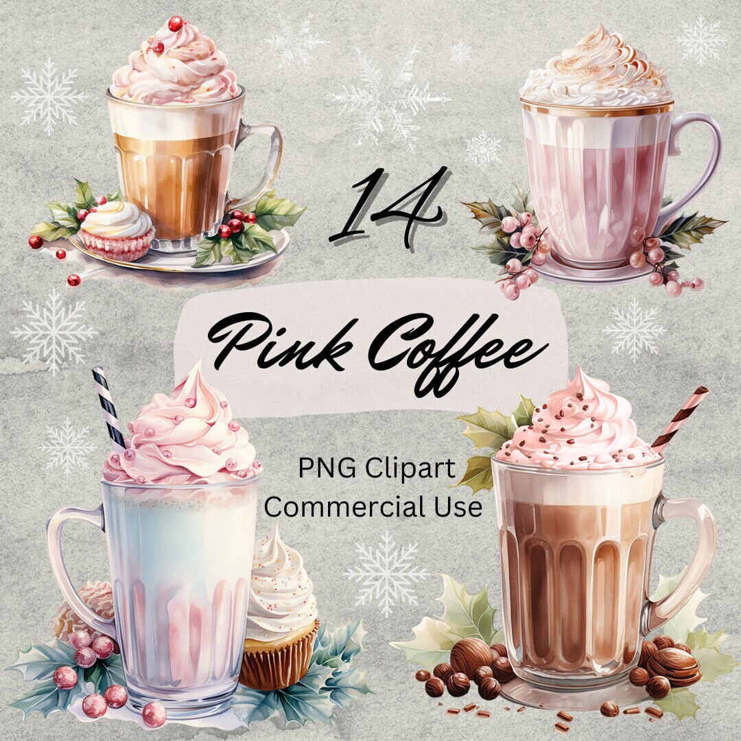 Pink Coffee Clipart Christmas Drink PNG Bundle Winter Holidays ...