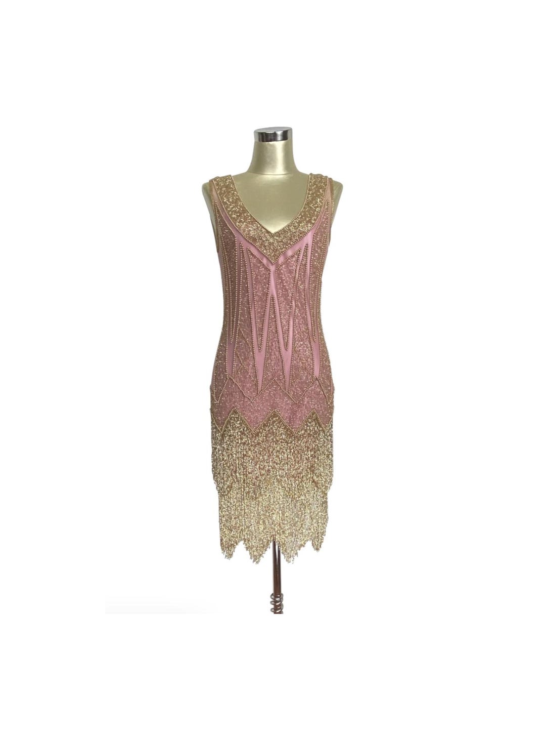 1920's Flapper Fringe Gatsby Party Dress - the Zenith - Gold on Pink - Etsy