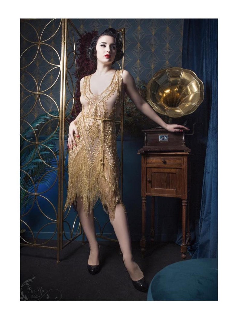 1920's Vintage Flapper Beaded Fringe Gatsby Gown - the Icon - Gold - Etsy