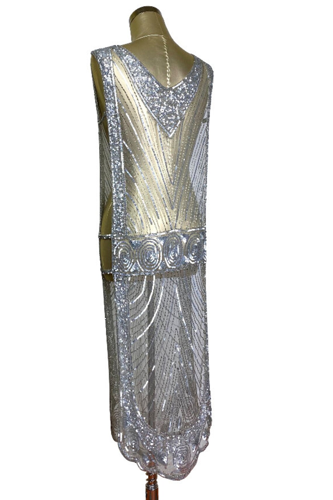 1920's Beaded Vintage Deco Tabard Panel Gown - the Modernist - Silver ...