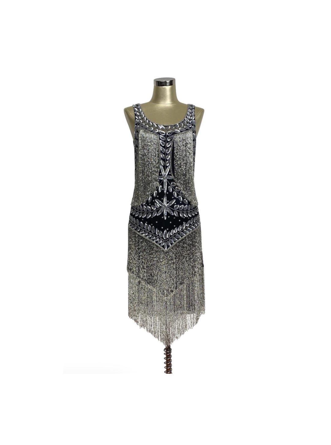 1920's Flapper Fringe Gatsby Party Dress - the Roxy - Black and Silver ...