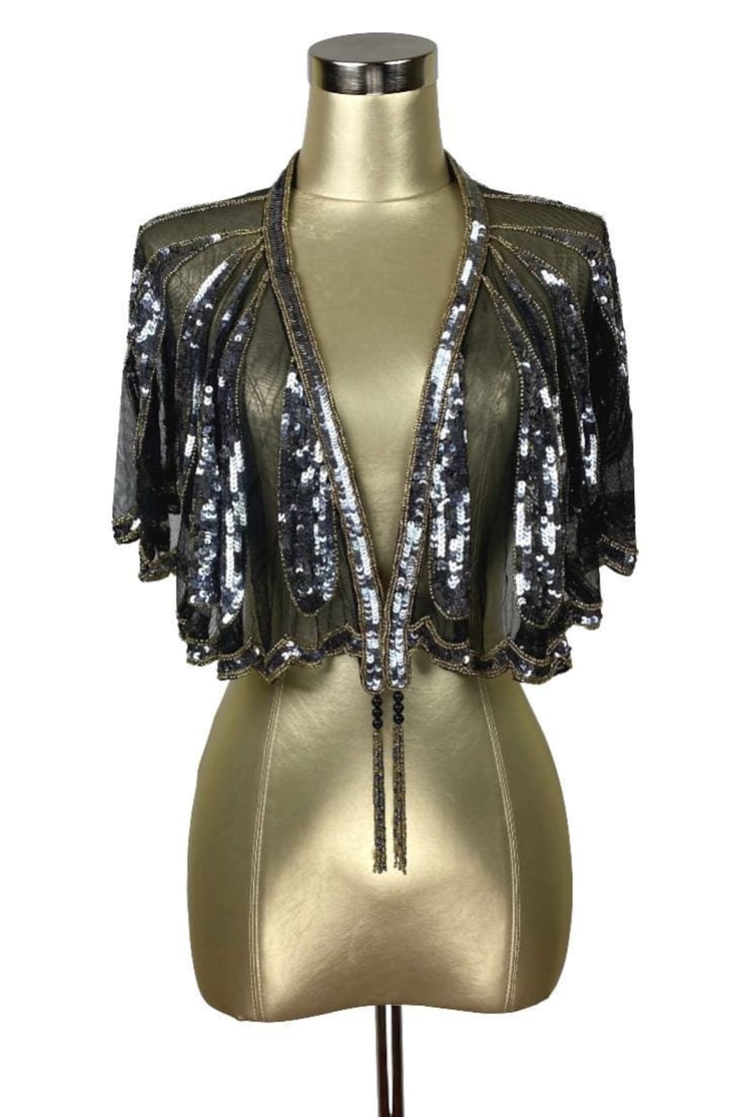 1920's Beaded Vintage Glamour Capelet - the Harlow - Black and Silver ...