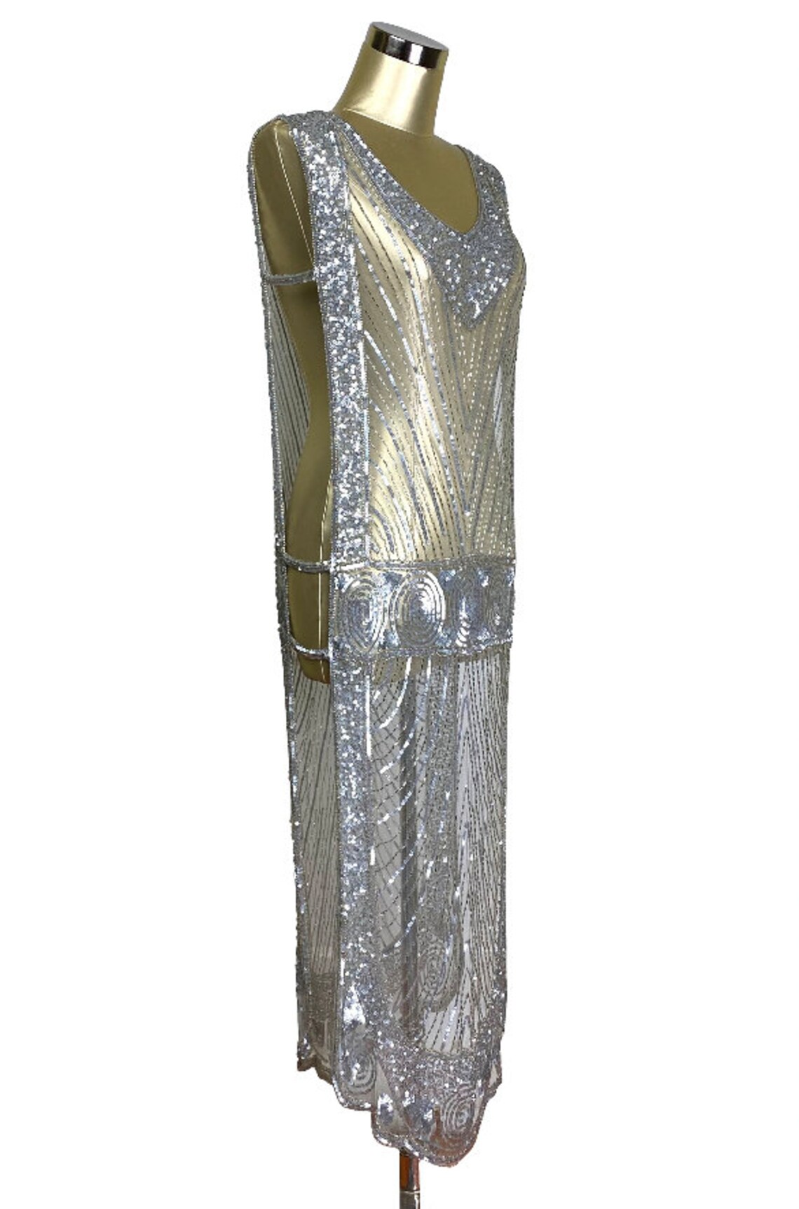1920's Beaded Vintage Deco Tabard Panel Gown - the Modernist - Silver ...