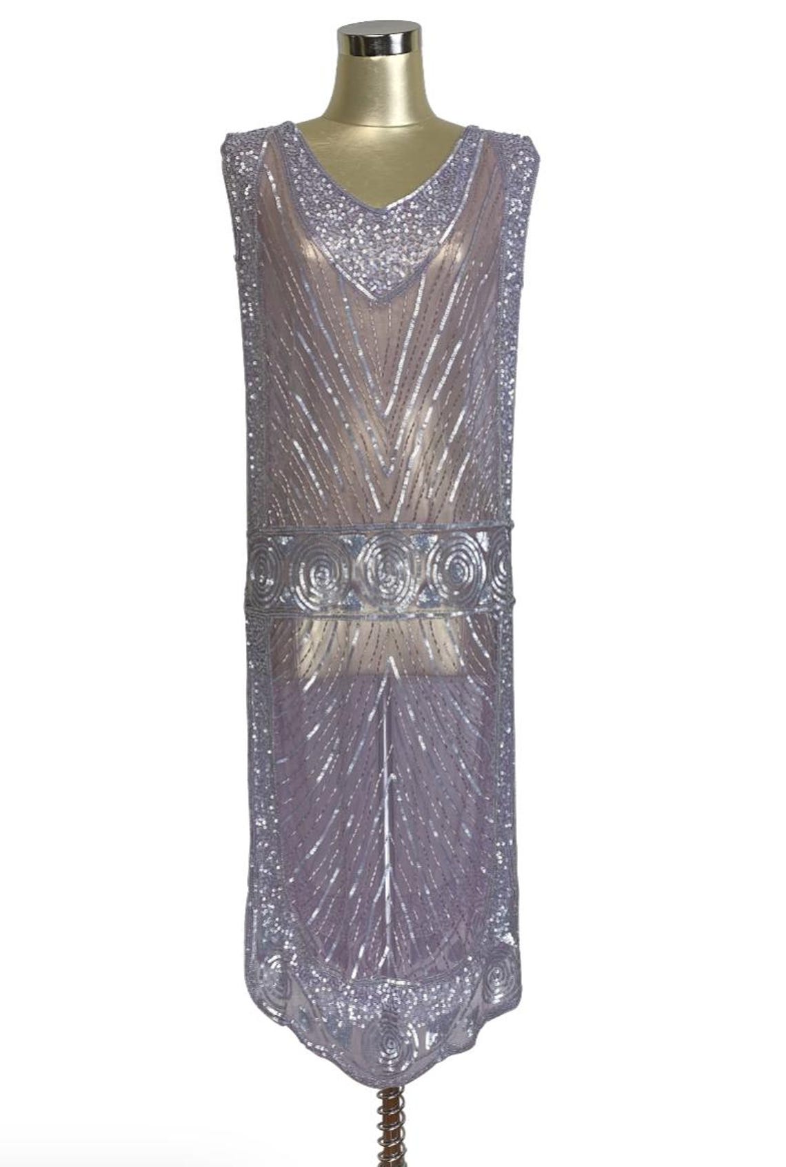 1920's Beaded Vintage Deco Tabard Panel Gown - the Modernist - Silver ...