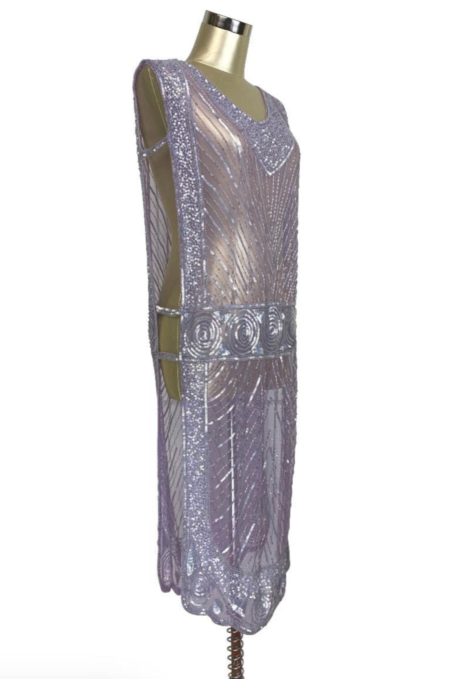 1920's Beaded Vintage Deco Tabard Panel Gown - the Modernist - Silver ...