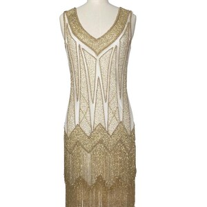 1920's Flapper Fringe Gatsby Party Dress - the Zenith - Creme Gold - Etsy