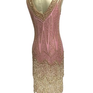 1920's Flapper Fringe Gatsby Party Dress - the Zenith - Gold on Pink - Etsy