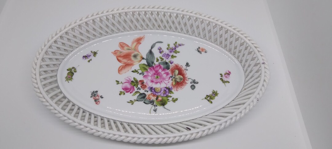 Herend Porcelain Bowl / Herend Basket With Floral Pattern, Richly ...