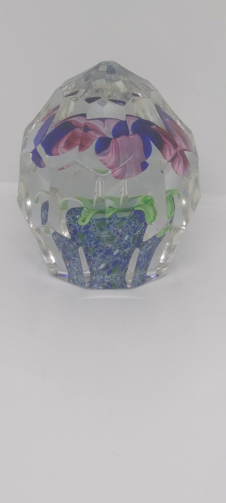 Vintage Retro Massive Heavy Glass Paperweight, Glass With 3D Flowers ...