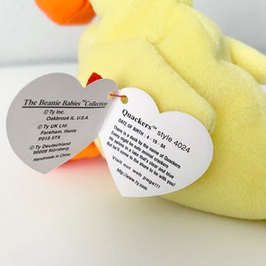 Rare 1993 Quackers the Duck TY Beanie Baby With 4th Gen Tags Vintage ...
