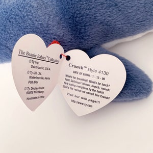 1997 Crunch the Shark TY Beanie Baby With 3rd and 4th Gen Tags ...