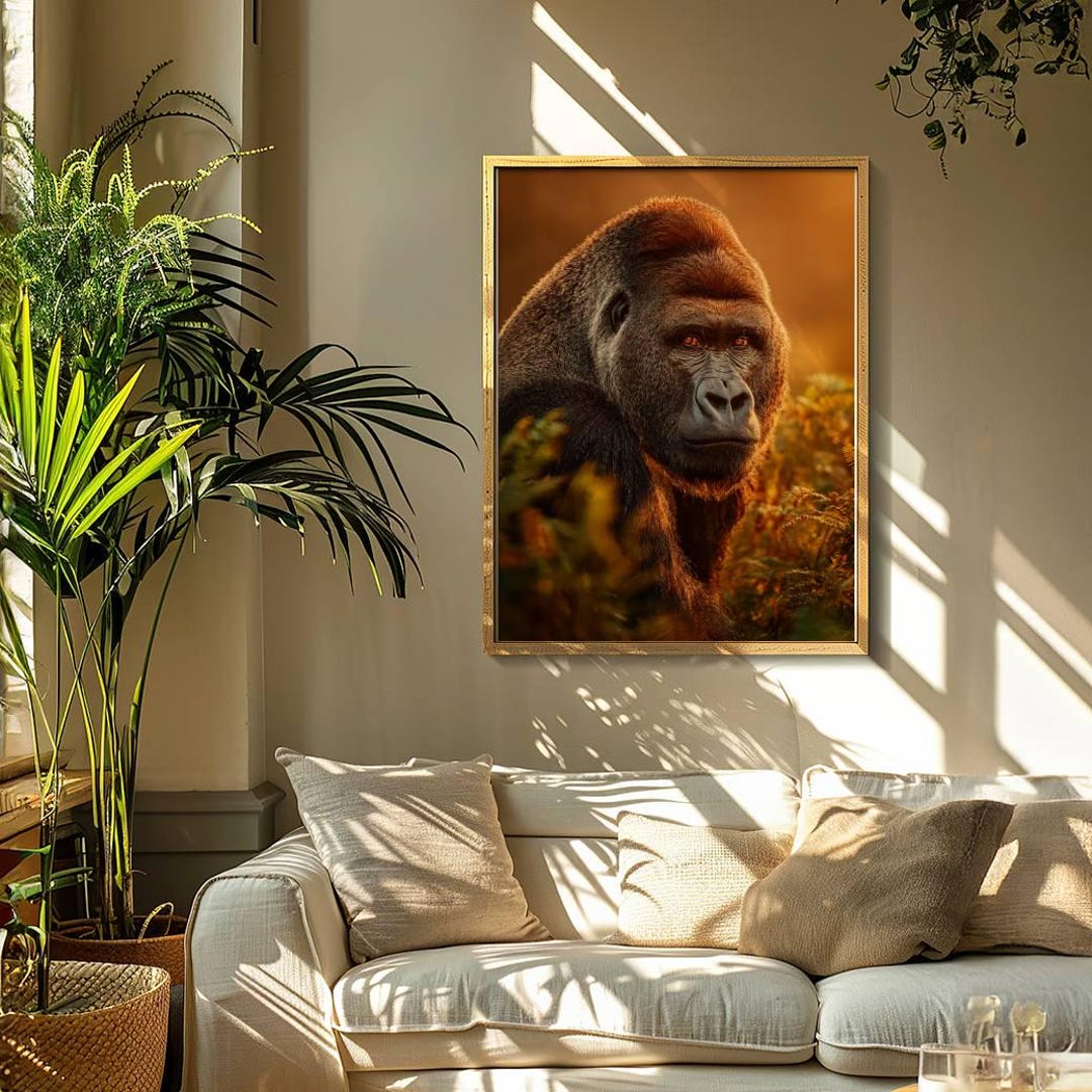 African Safari Gorilla Print, Large Photorealistic Wall Art, African ...