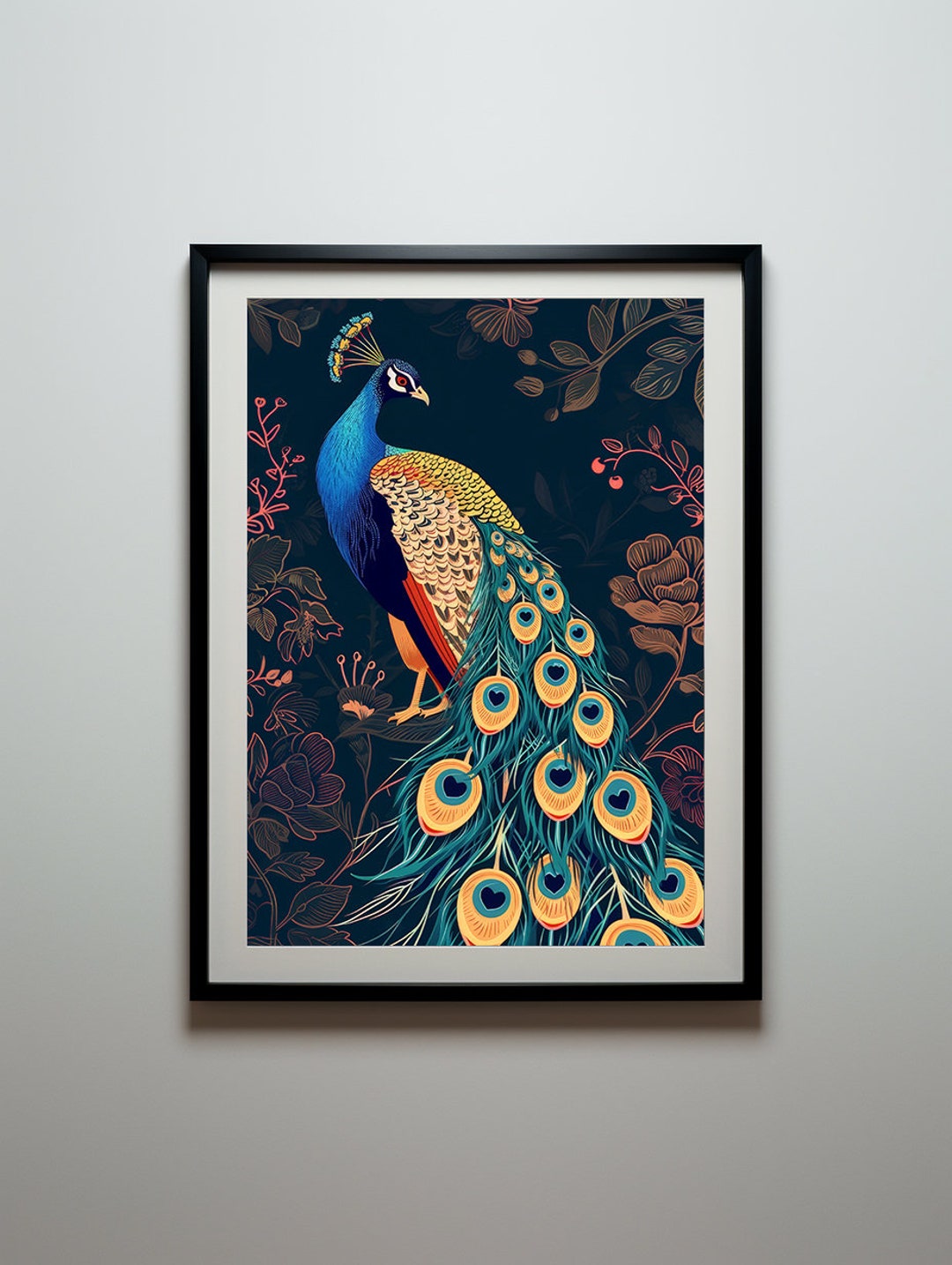 Blue Digital Peacock Print, Large Peacock Wall Art, Trending Peacock ...
