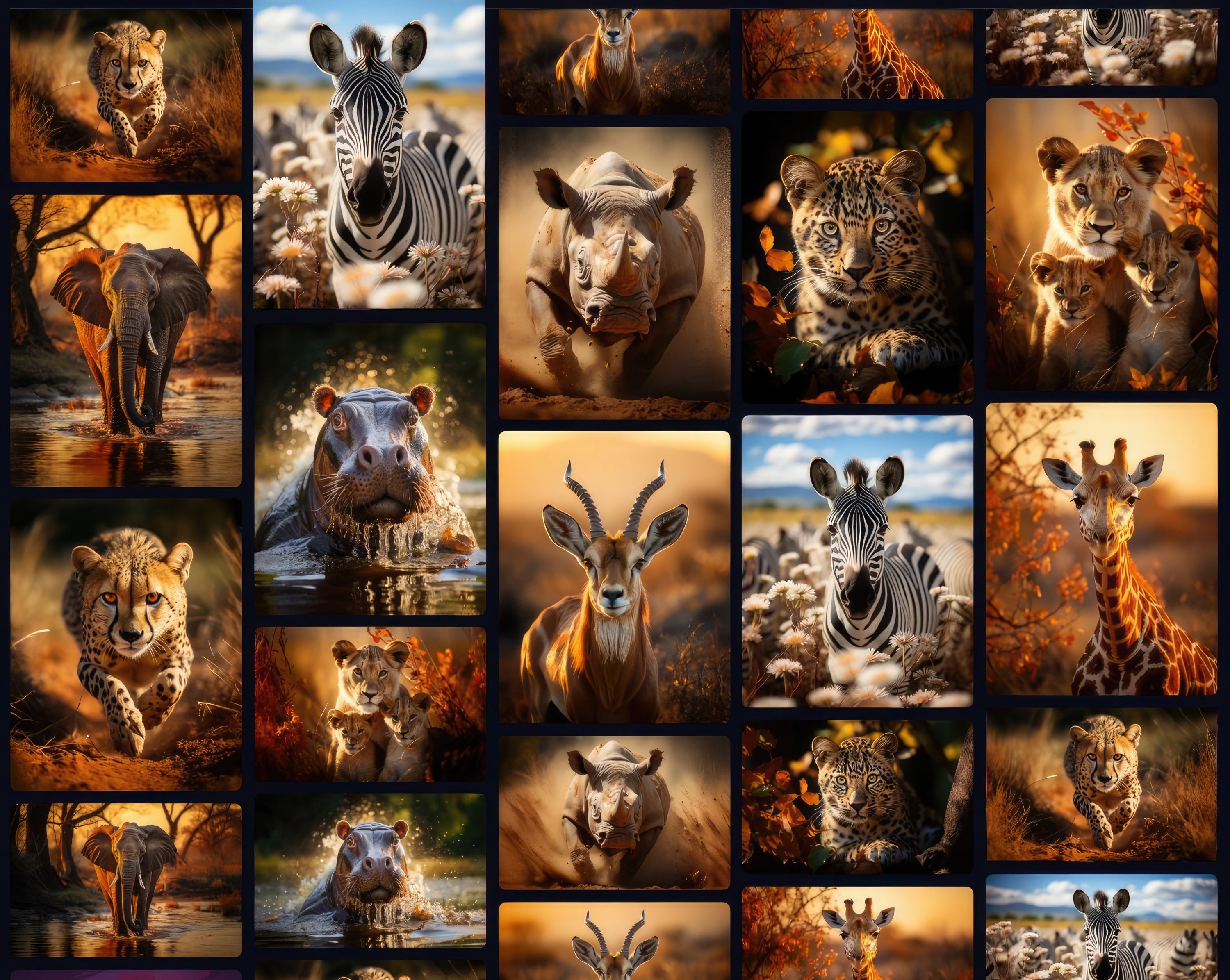 African Safari Set of 9 Digital Prints, African Animal Wall Art ...