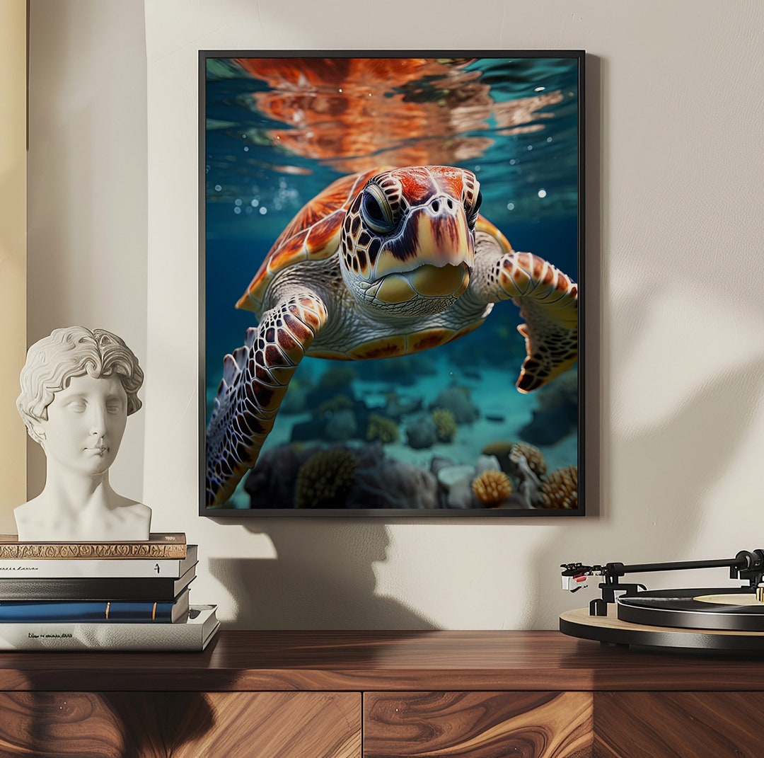 Deep Sea Turtle Print, Large Photorealistic Wall Art, Sea Turtle ...