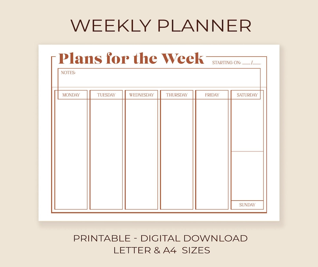 Weekly Planner Printable | Aesthetic Digital Download to Do List - Etsy