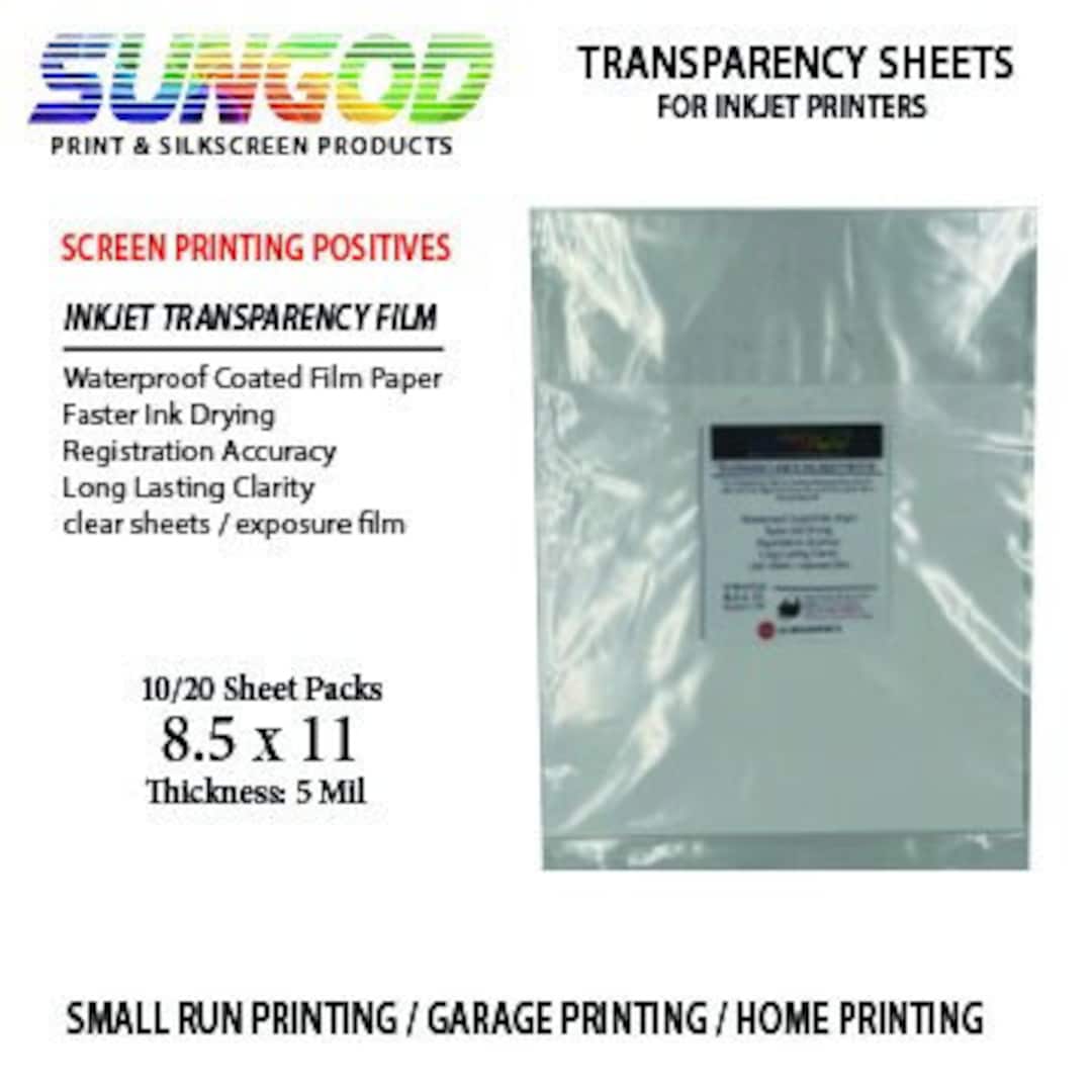 Transparency Sheets for Inkjet Printers 8.5 X 11-10 Sheets / Positive ...