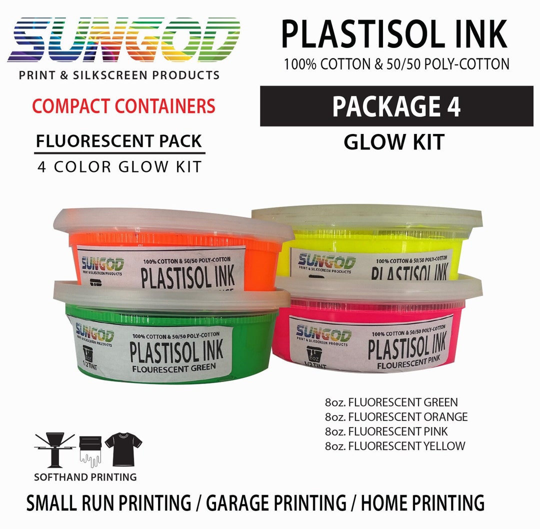 Fluorescent Glow Kit Plastisol Ink 4 Color Package / Glow Ink / Screen ...