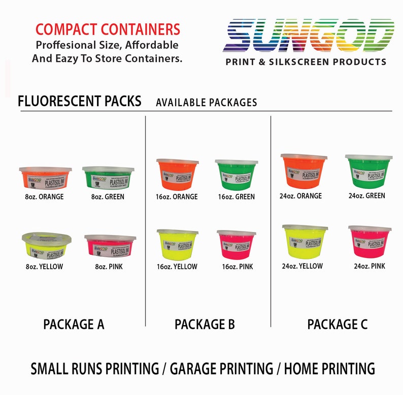 Fluorescent Glow Kit Plastisol Ink 4 Color Package / Glow Ink / Screen ...