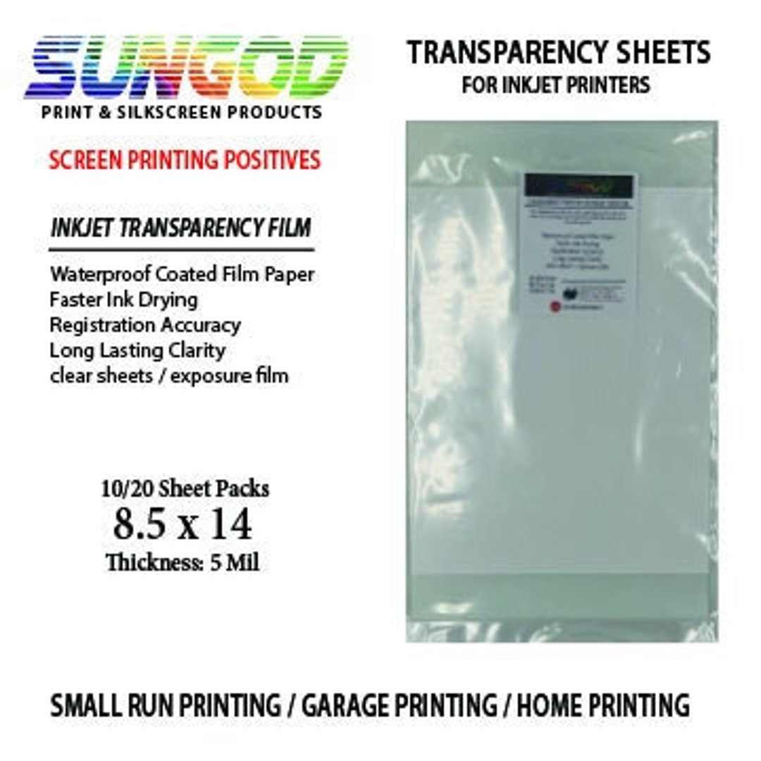 Transparency Sheets for Inkjet Printers 8.5 X 14-10 Sheets / Positive ...