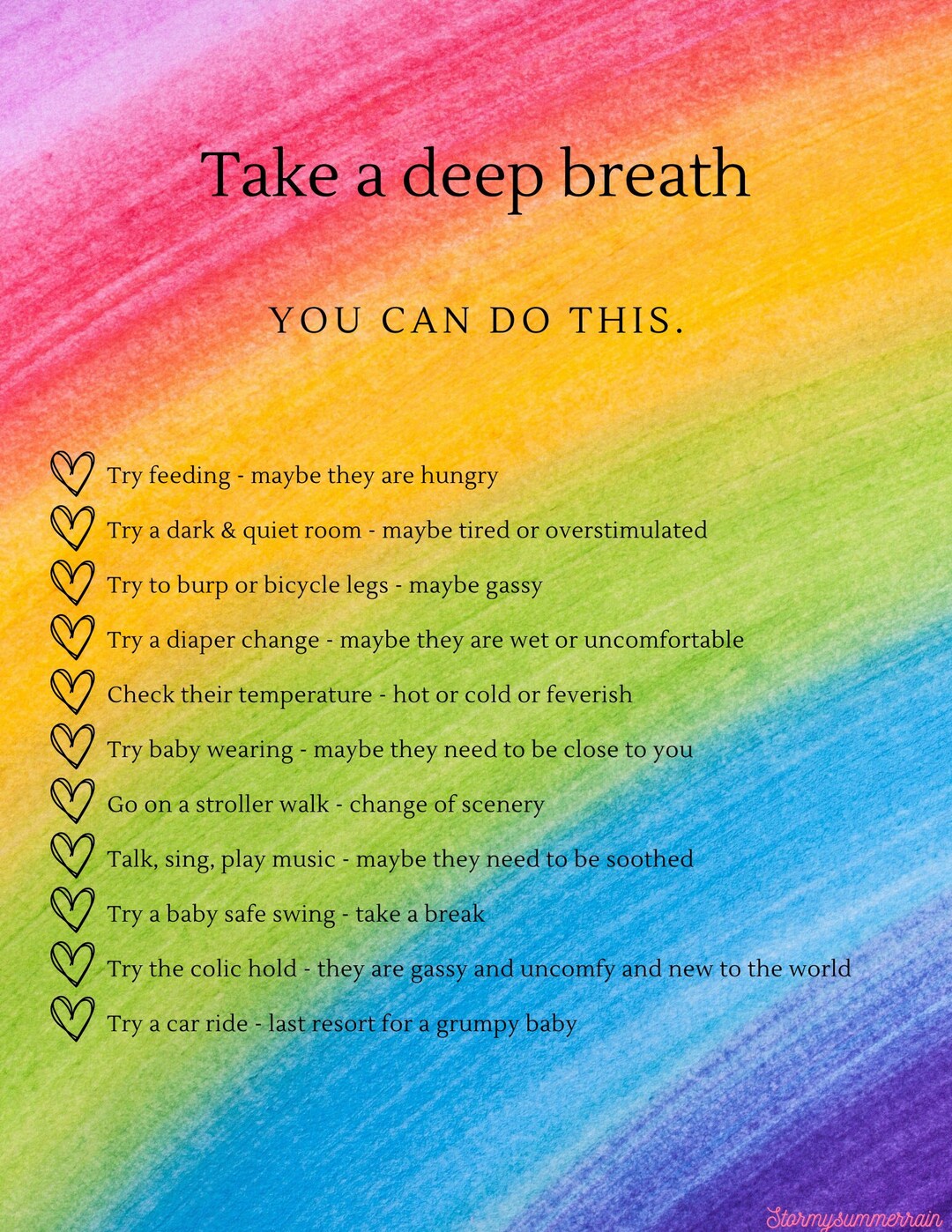 Printable Checklist for What to Try for a Crying Baby - Etsy