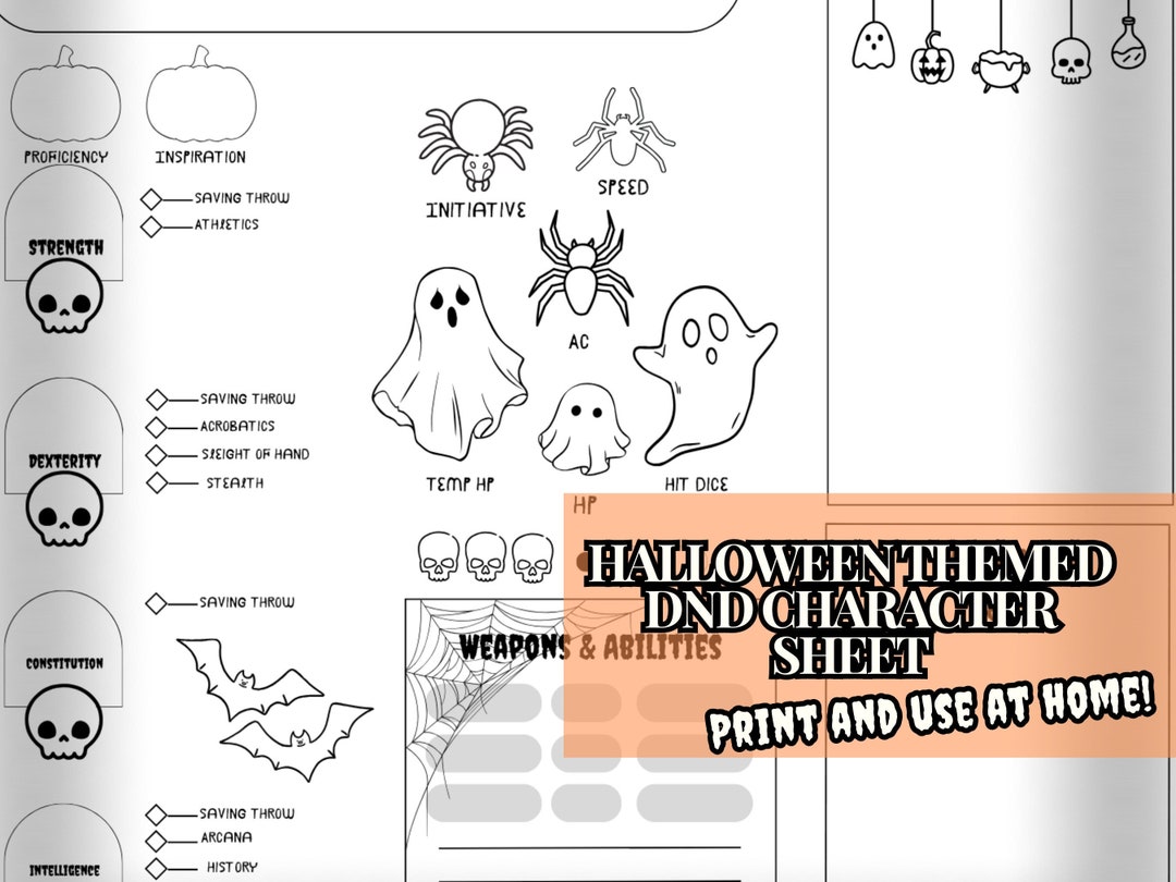 Spooky Halloween Themed Dungeons and Dragons Character Sheet Digital ...