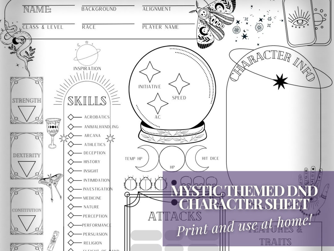 Dungeons and Dragons Downloadable Mystic Themed Character Sheet - Tarot ...