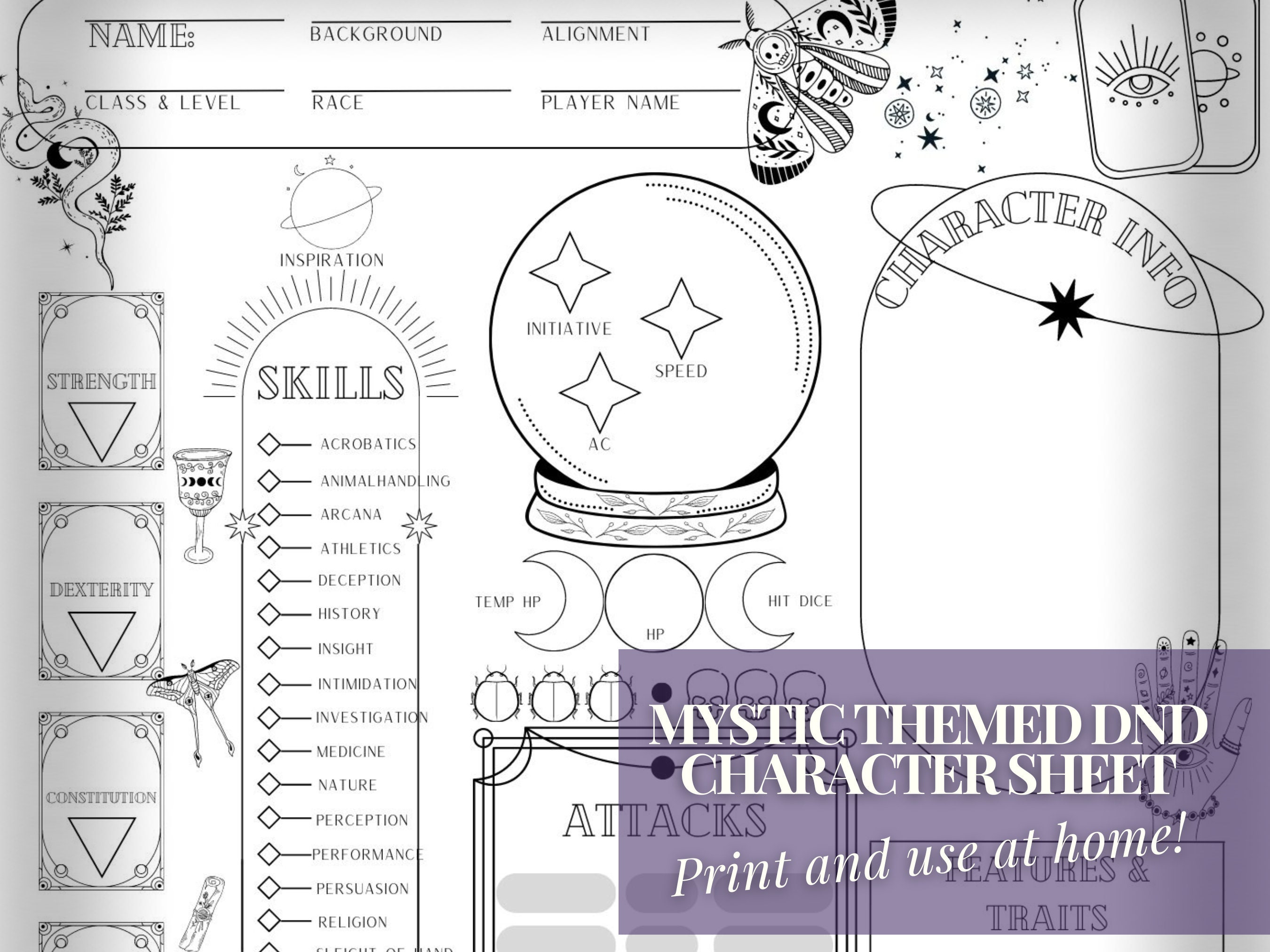 Dungeons and Dragons Downloadable Mystic Themed Character Sheet - Tarot ...