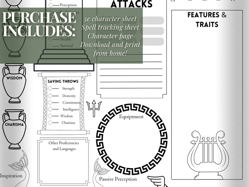 Digital Download Greek God Themed DND Sheet / Dungeons and Dragons 5e ...