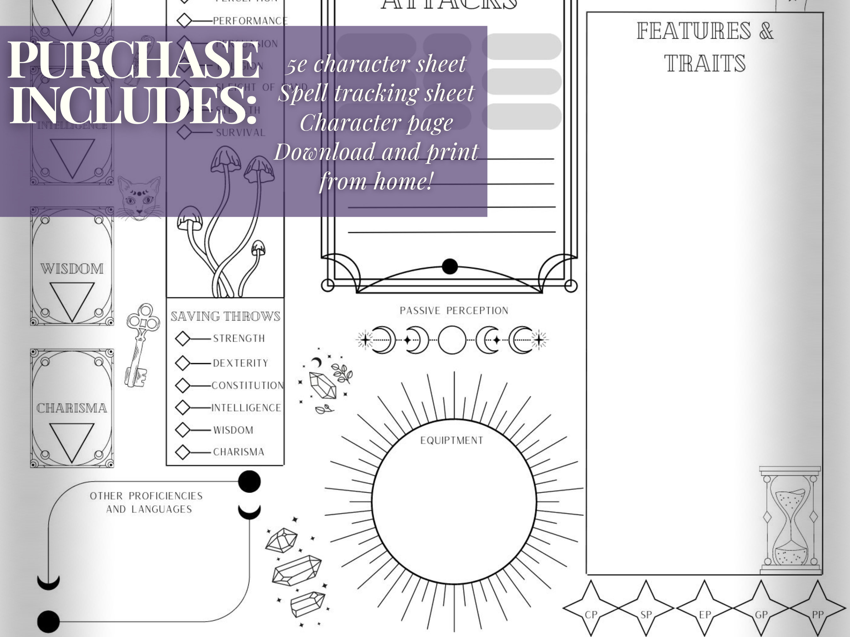 Dungeons and Dragons Downloadable Mystic Themed Character Sheet - Tarot ...