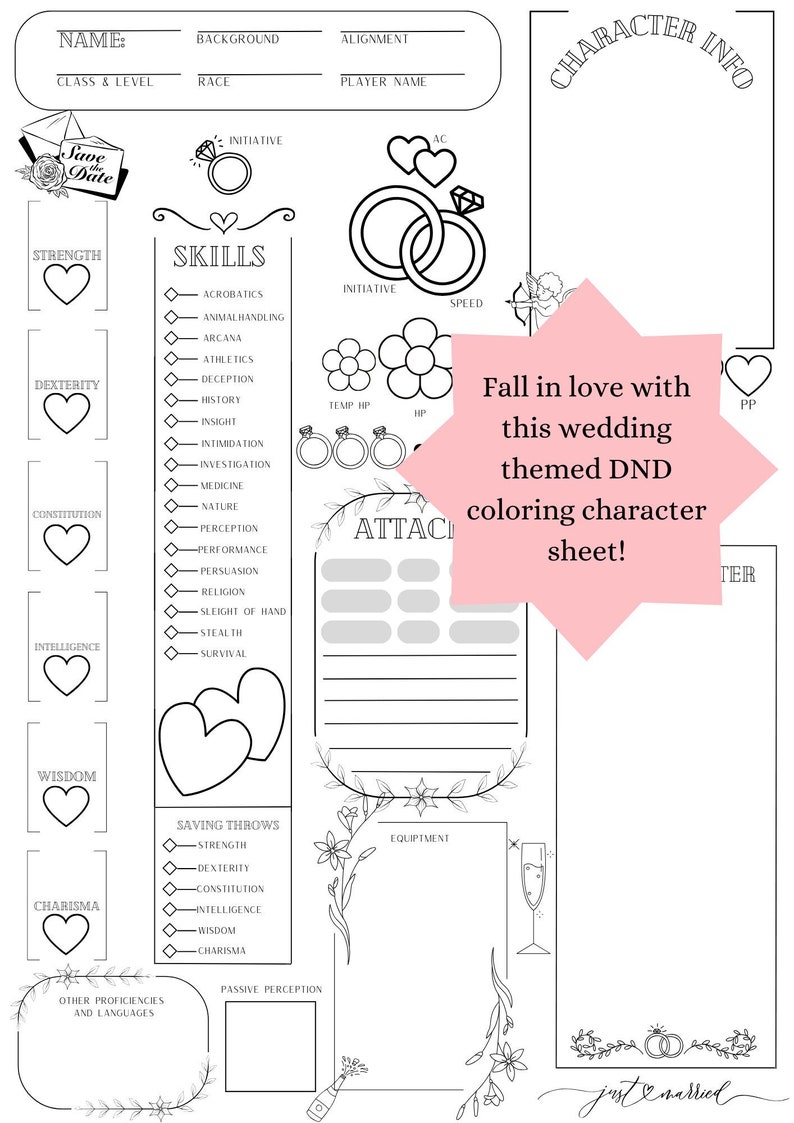 Wedding & Love-themed Dungeons and Dragons 5e Character Sheet - Etsy
