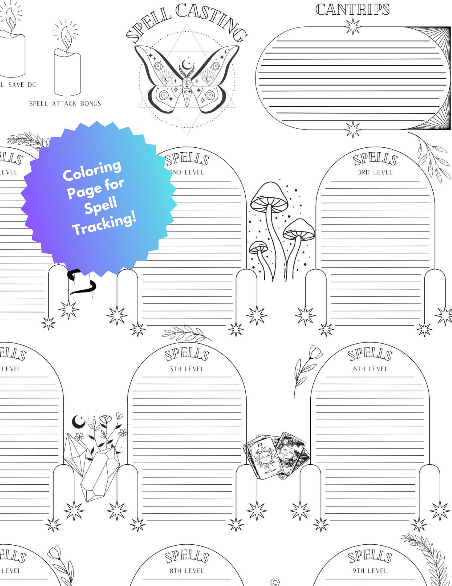 Dungeons and Dragons Downloadable Mystic Themed Character Sheet Tarot ...