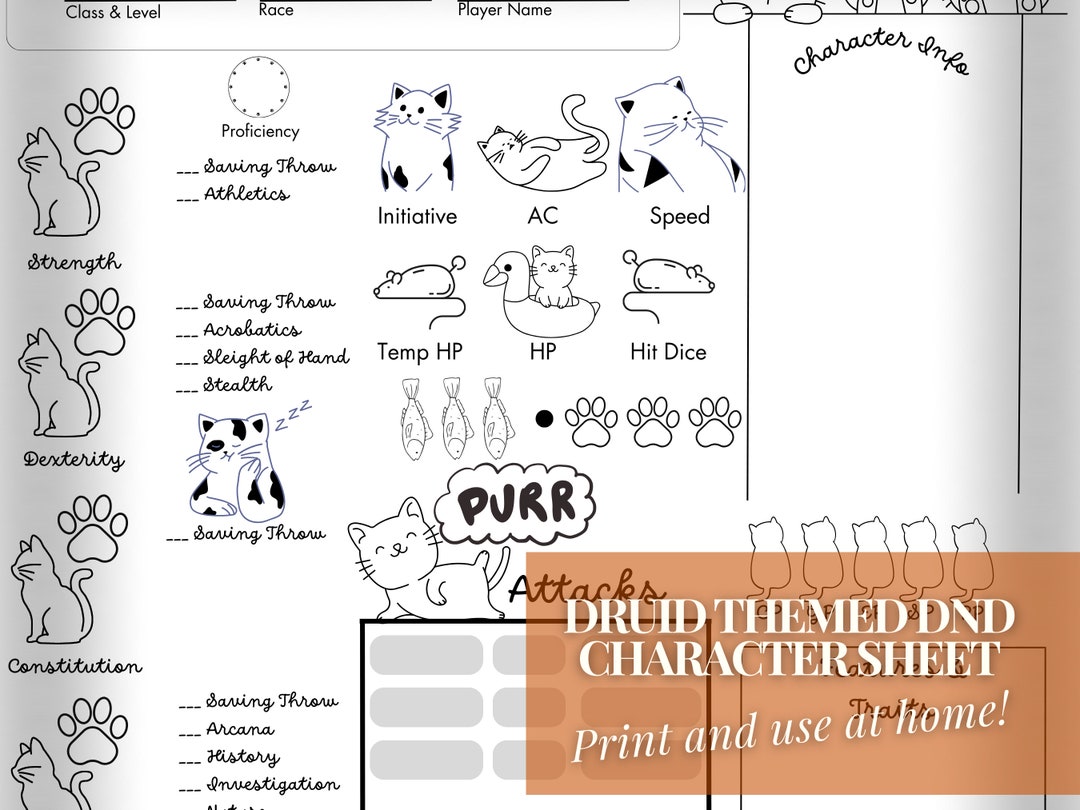 Dungeons and Dragons Cat Themed Character Coloring Sheet / Kitty DND 5e ...