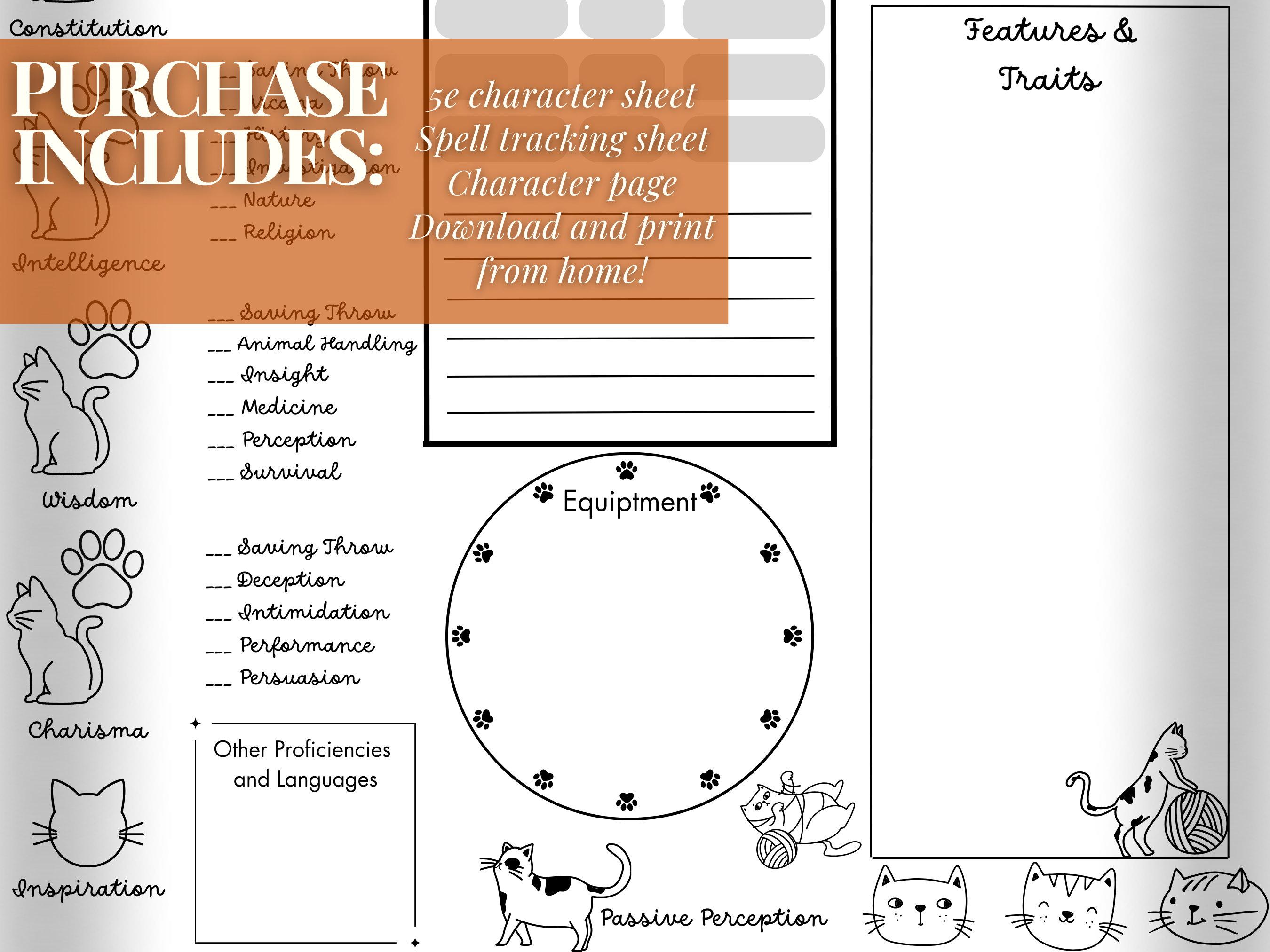 Dungeons and Dragons Cat Themed Character Coloring Sheet / Kitty DND 5e ...