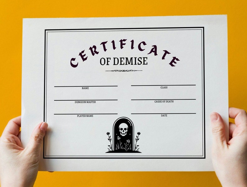 Certificate of Demise - DND Character Death Certificate - Dungeons and ...