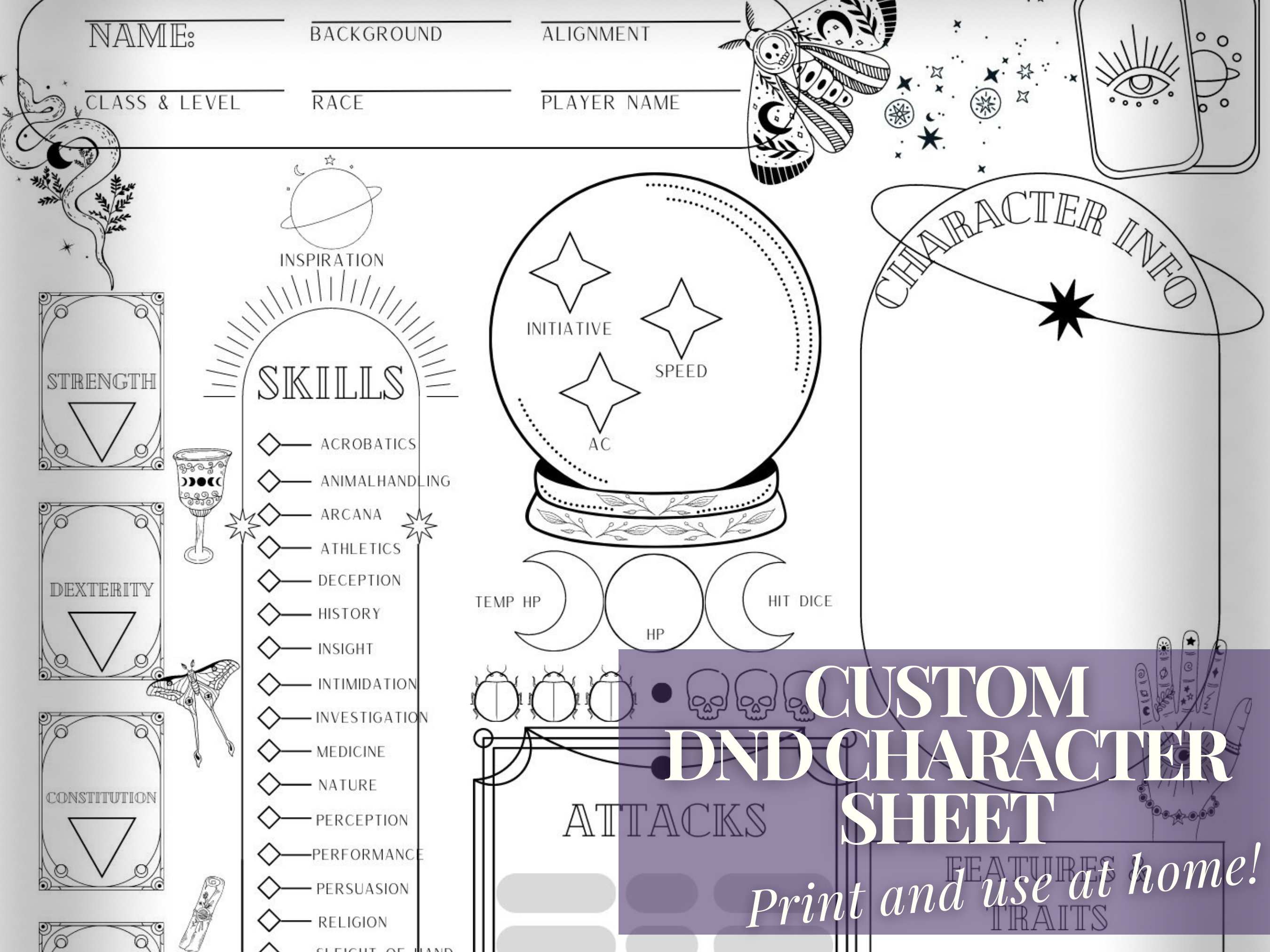 Digital Download Custom Dungeons and Dragons 5e Character Sheet ...