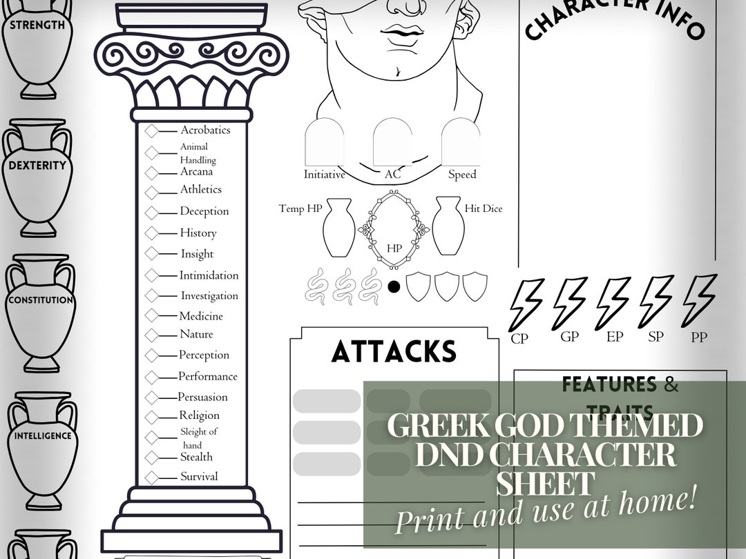 Digital Download Greek God Themed DND Sheet / Dungeons and Dragons 5e ...