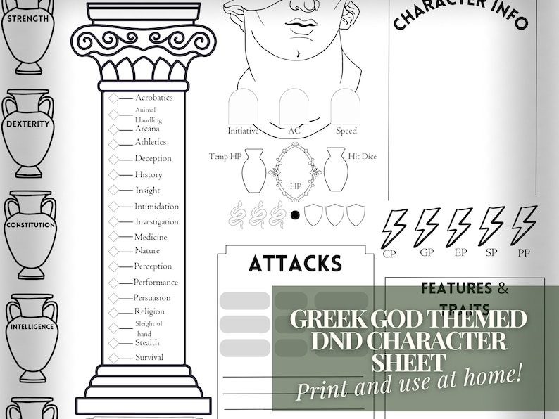 Digital Download Greek God Themed DND Sheet / Dungeons and Dragons 5e ...